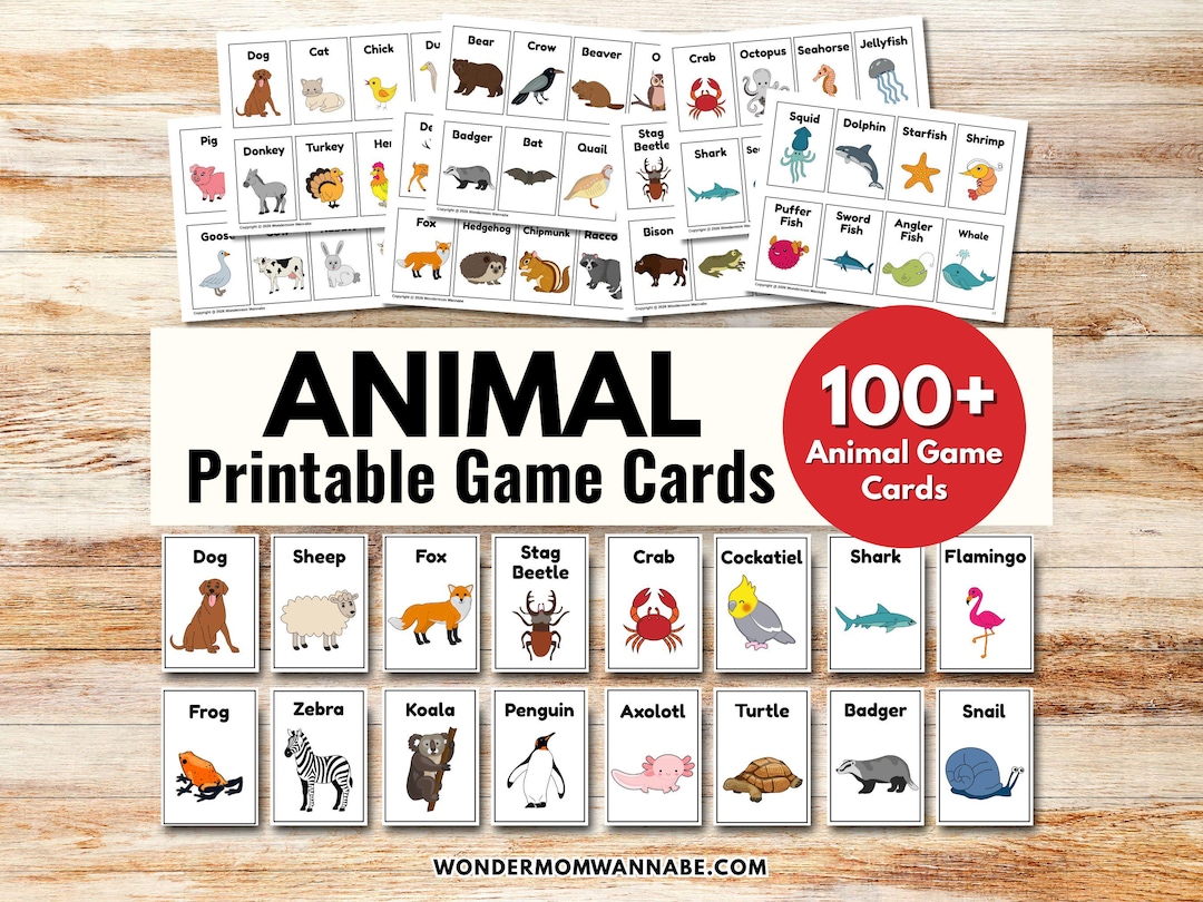 Animal Printable Game Cards – Headband Game, Memory, & 20 Questions ...
