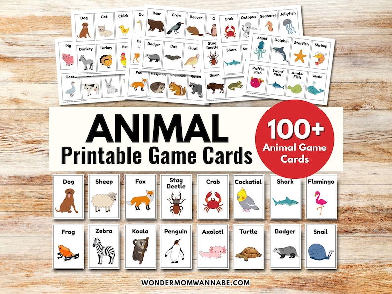 Animal Printable Game Cards – Headband Game, Memory, & 20 Questions ...
