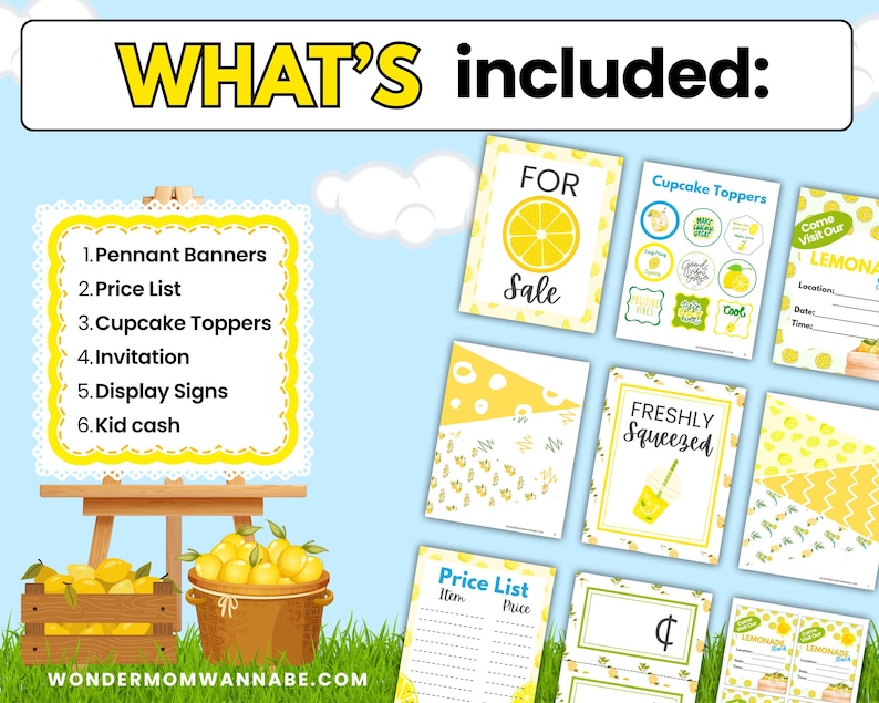 Printable Lemonade Stand Kit: Pretend Play Set, Signs, Invitations (PDF ...