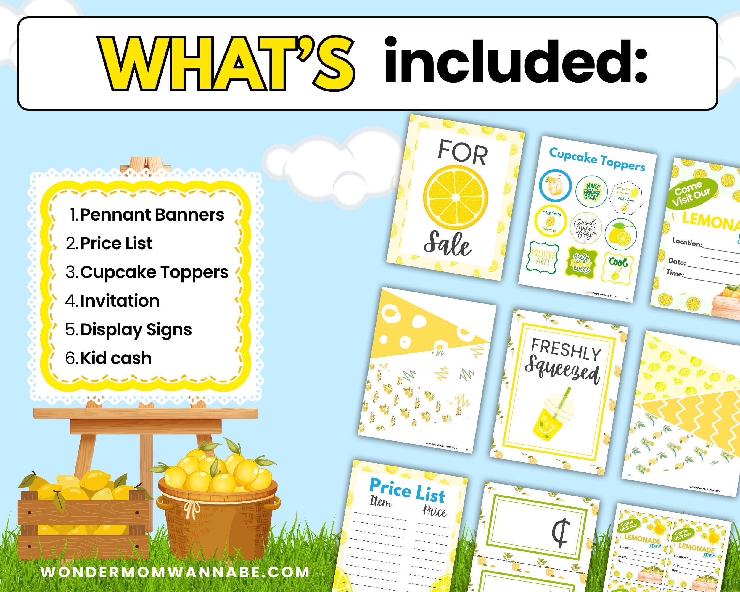 Printable Lemonade Stand Kit: Pretend Play Set, Signs, Invitations (PDF ...