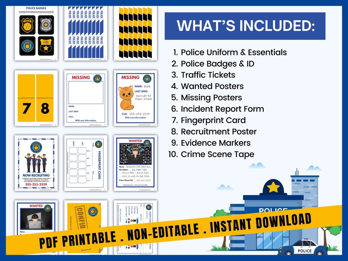 Police Pretend Play Kit: Printable Role Play Set (digital Download - Etsy