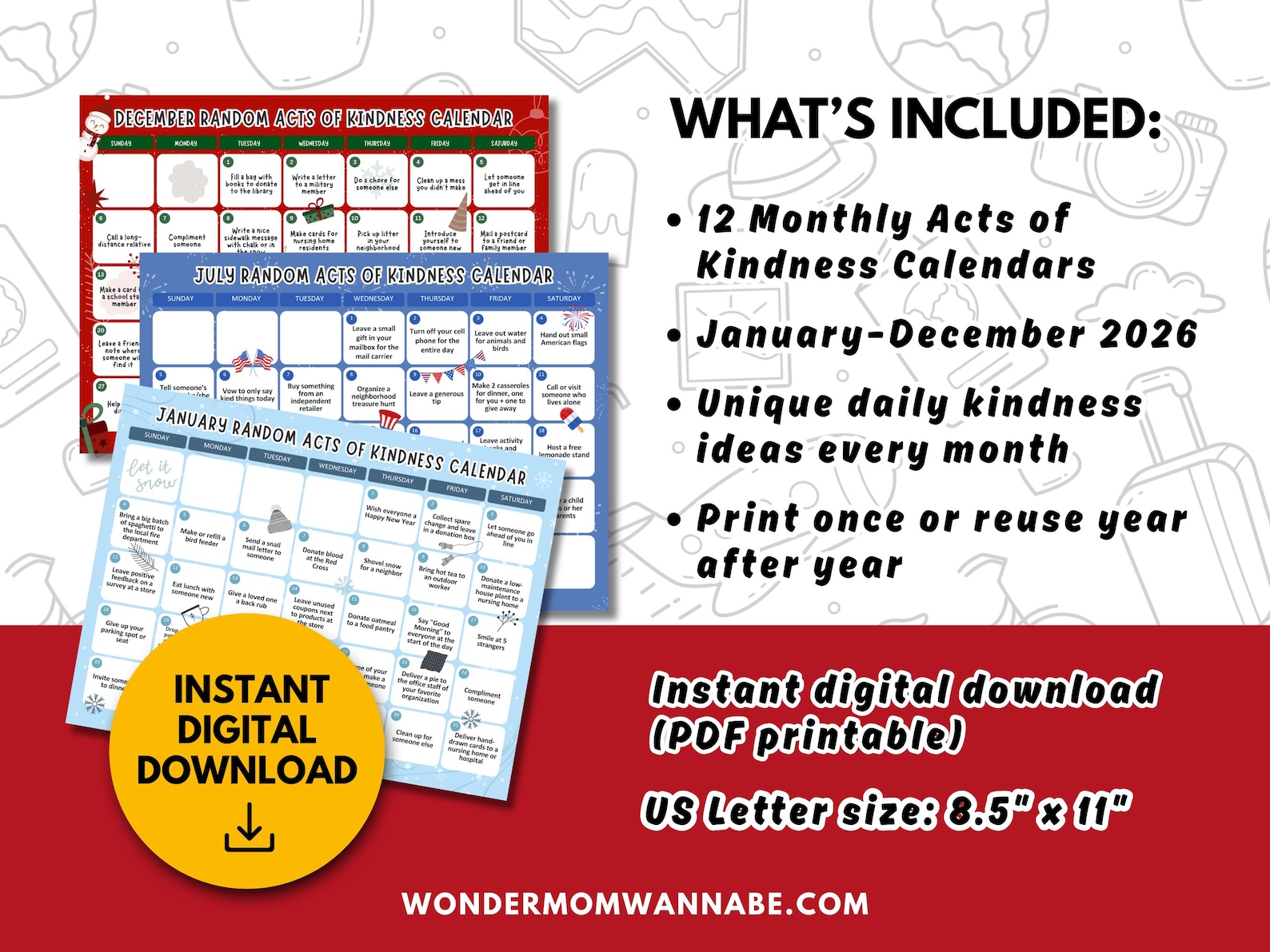 2026 Acts of Kindness Calendar PDF | Monthly Kindness Challenge | SEL ...