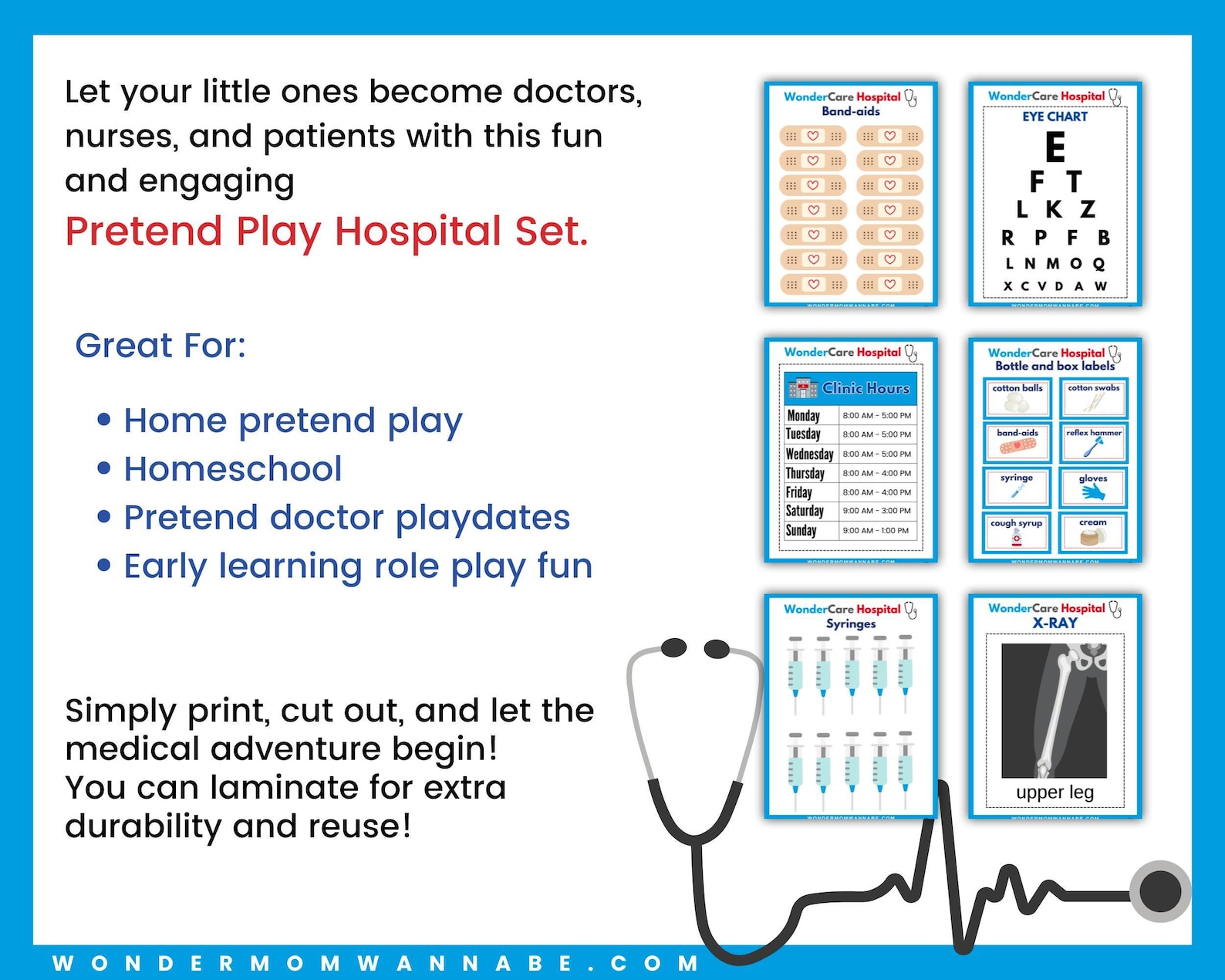 Pretend Play Hospital Kit: Doctor Role Play Printables (instant ...