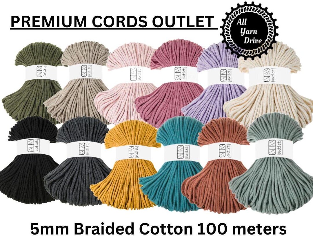 OUTLET Premium 5mm Cotton Braided Cord for Macrame, Crochet, Weaving ...