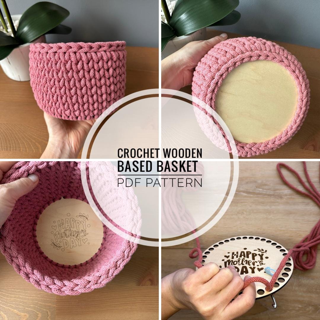 Crochet Basket Pattern With Wooden Base – PDF & Video Tutorial ...