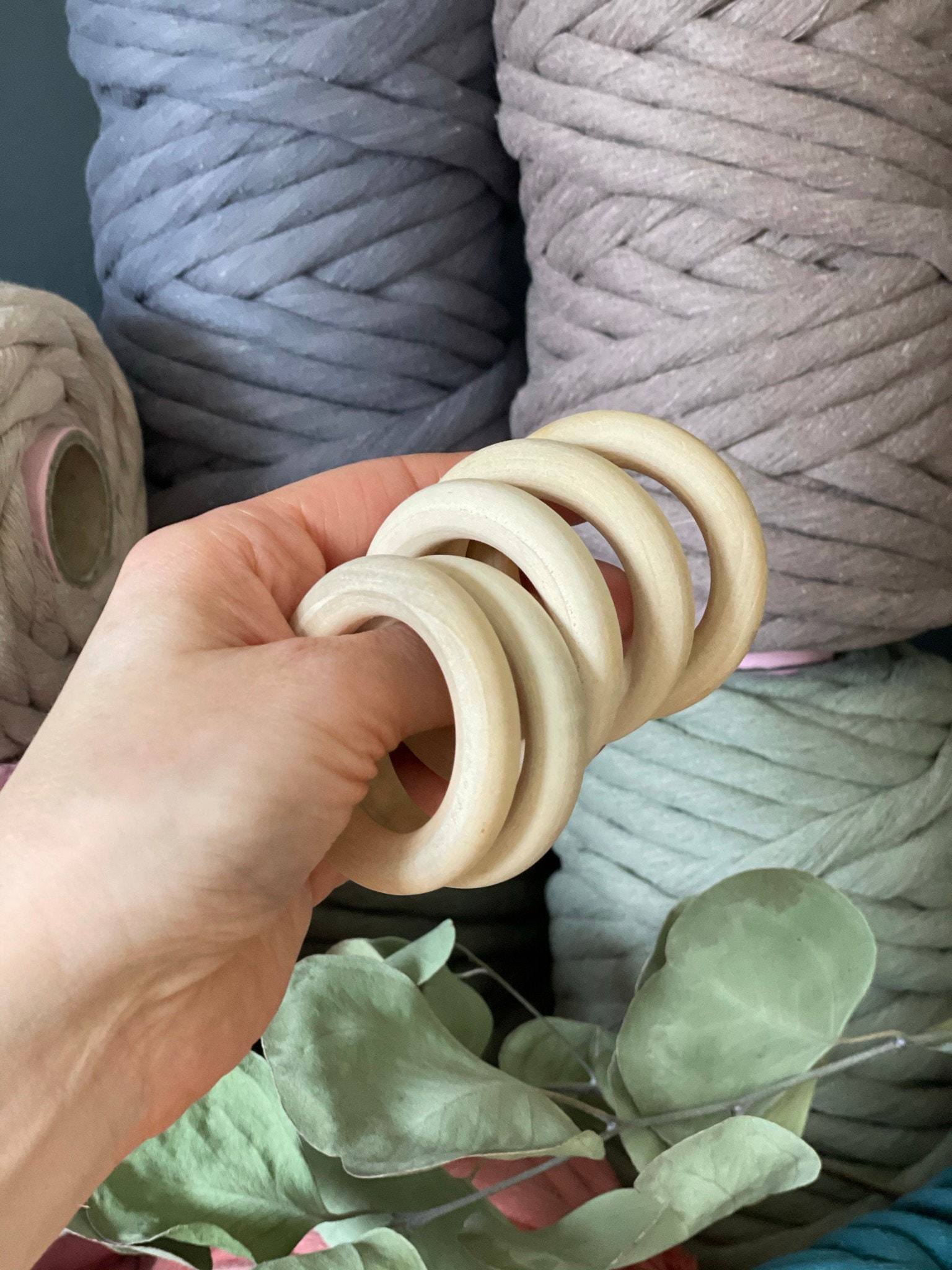 2.16/ 55mm Wooden Rings SET of 5 Macrame Wooden Rings | Etsy