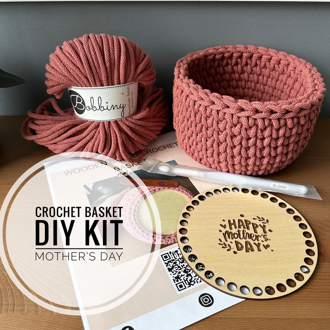DIY Crochet Mother's Day Basket Kit Set, Bobbiny Braided Cord Refill ...