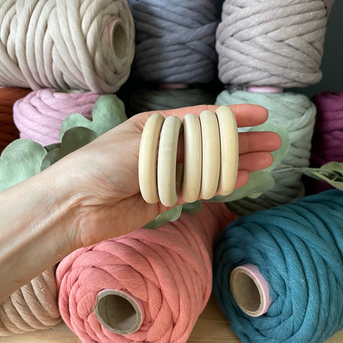 2.16/ 55mm Wooden Ring Macrame Wooden Rings Natural - Etsy