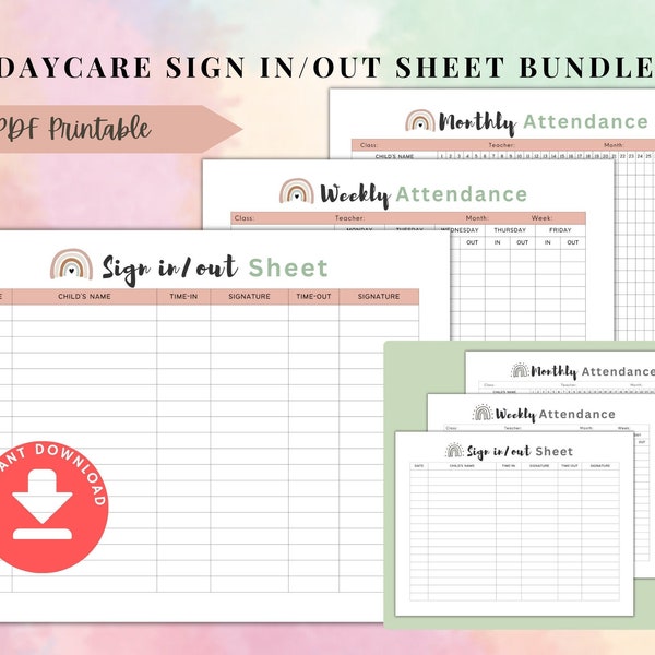 Monthly Daycare Sign in and Out Sheets - Etsy