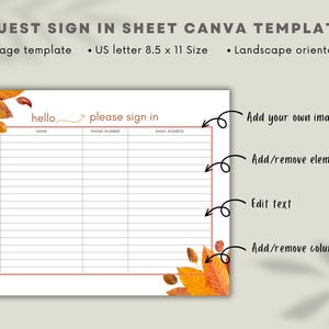 Guest Sign-in Sheet Template Fall Theme Canva Sign in Sheet Editable ...