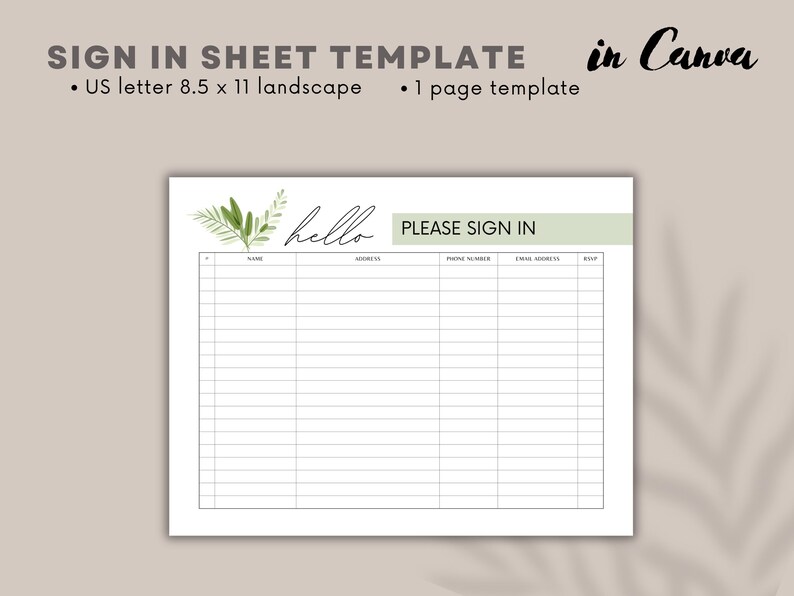 Guest Sign-in Sheet Template: Editable Visitor Check-in (canva, 8.5x11) (digital Download ...