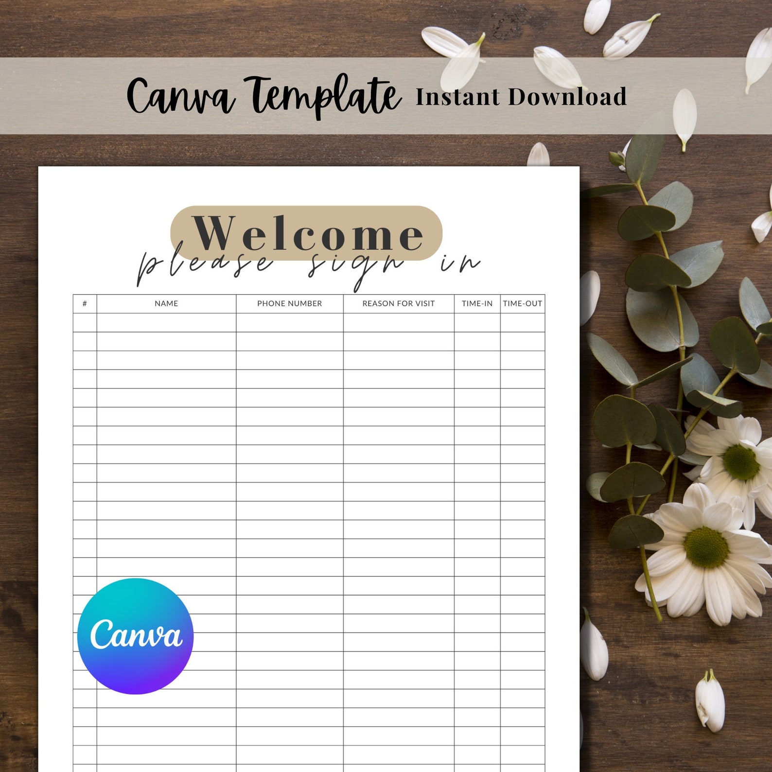 Visitor Sign-in Sheet Template in Canva Guest Sign in Sheet - Etsy