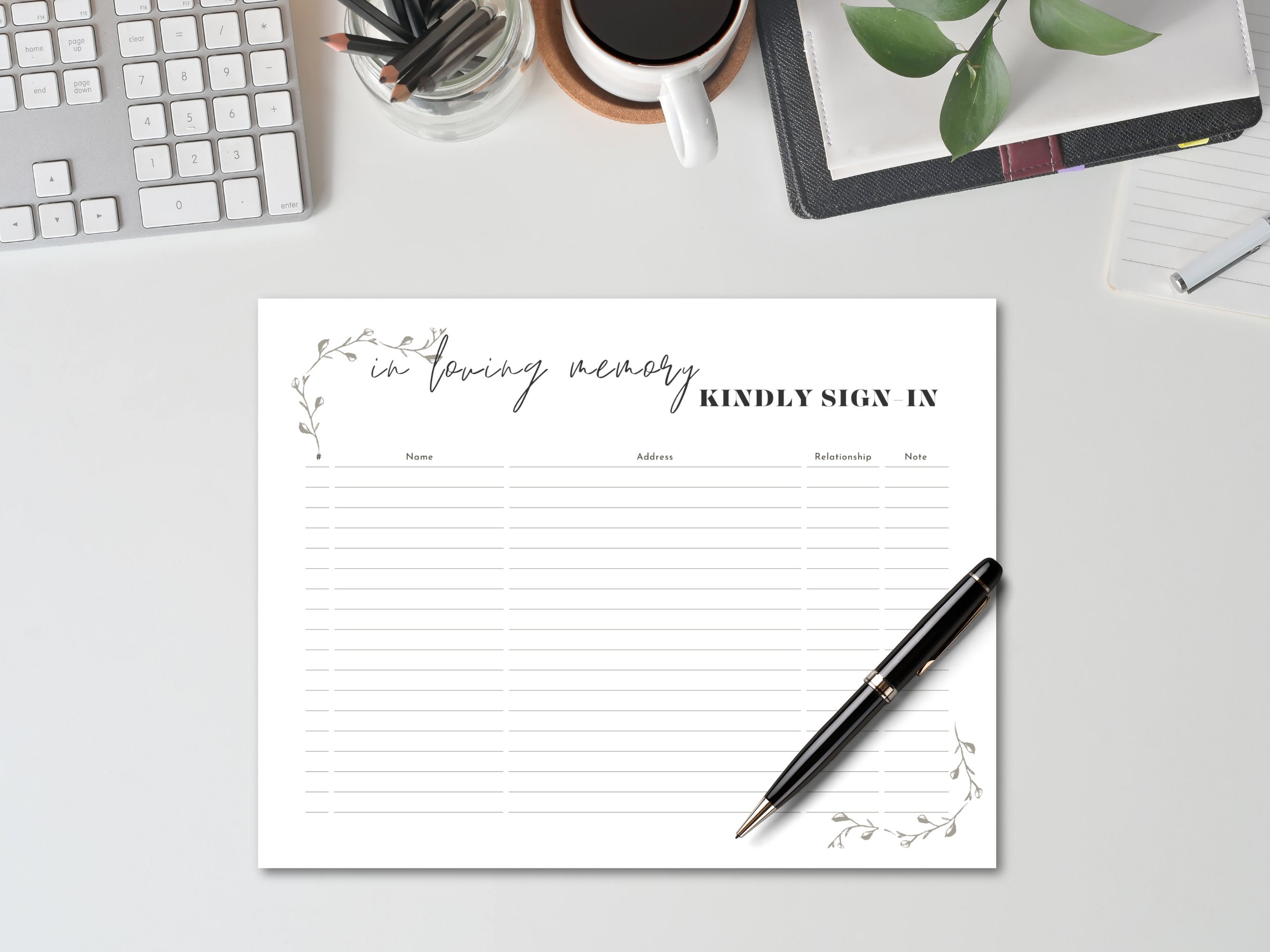 Funeral Sign in Sheet Printable Modern Funeral Guest Check in Sheet ...