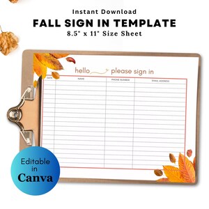 Guest Sign-in Sheet Template Fall Theme Canva Sign in Sheet Editable ...
