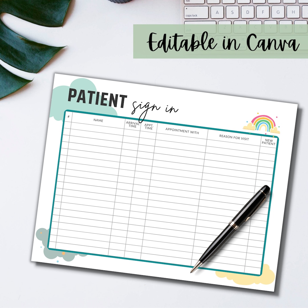 Patient Sign in Sheet Editable Template Canva Template for Pediatric ...