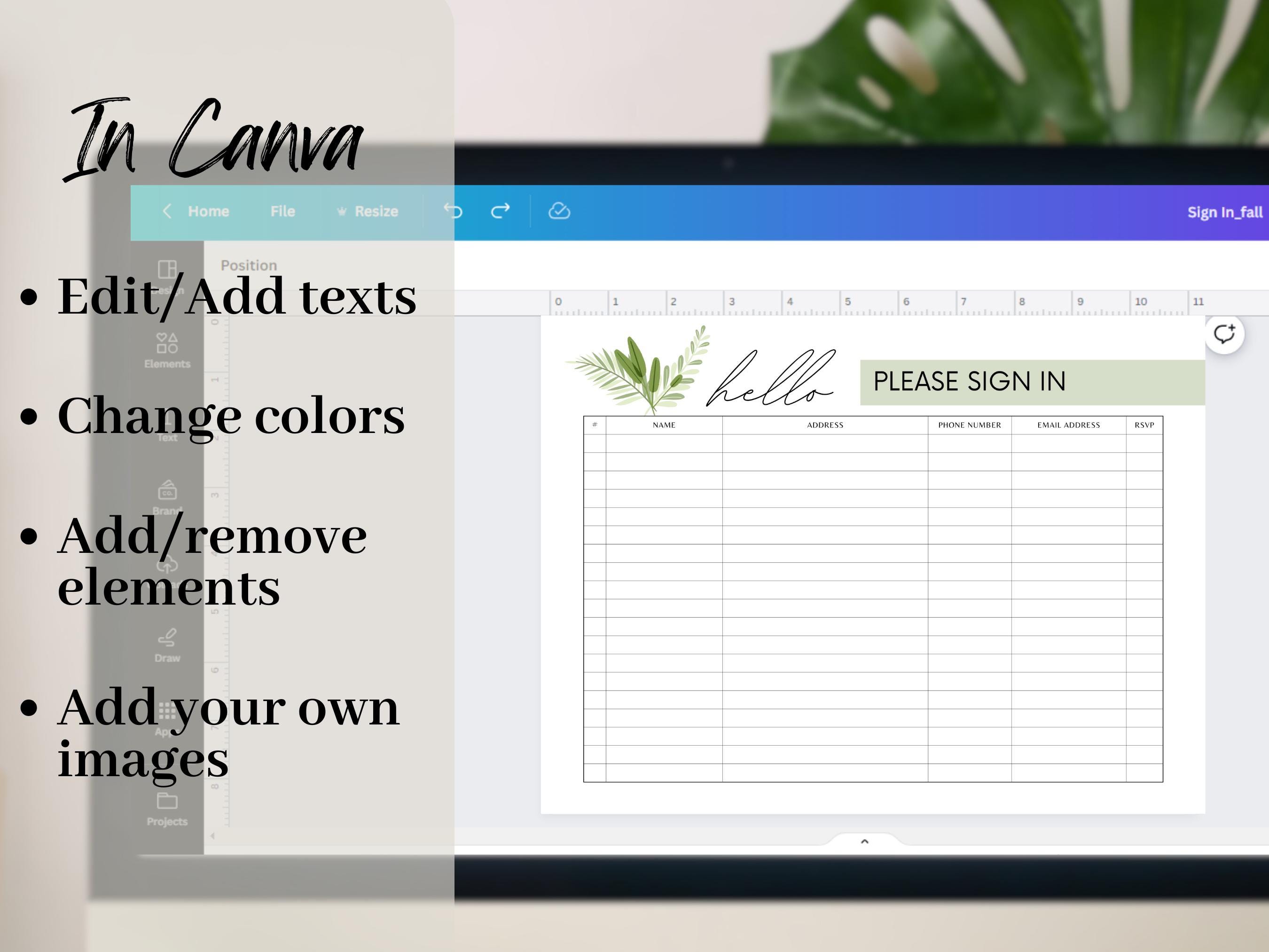 Guest Sign-in Sheet Template: Editable Visitor Check-in (canva, 8.5x11 ...