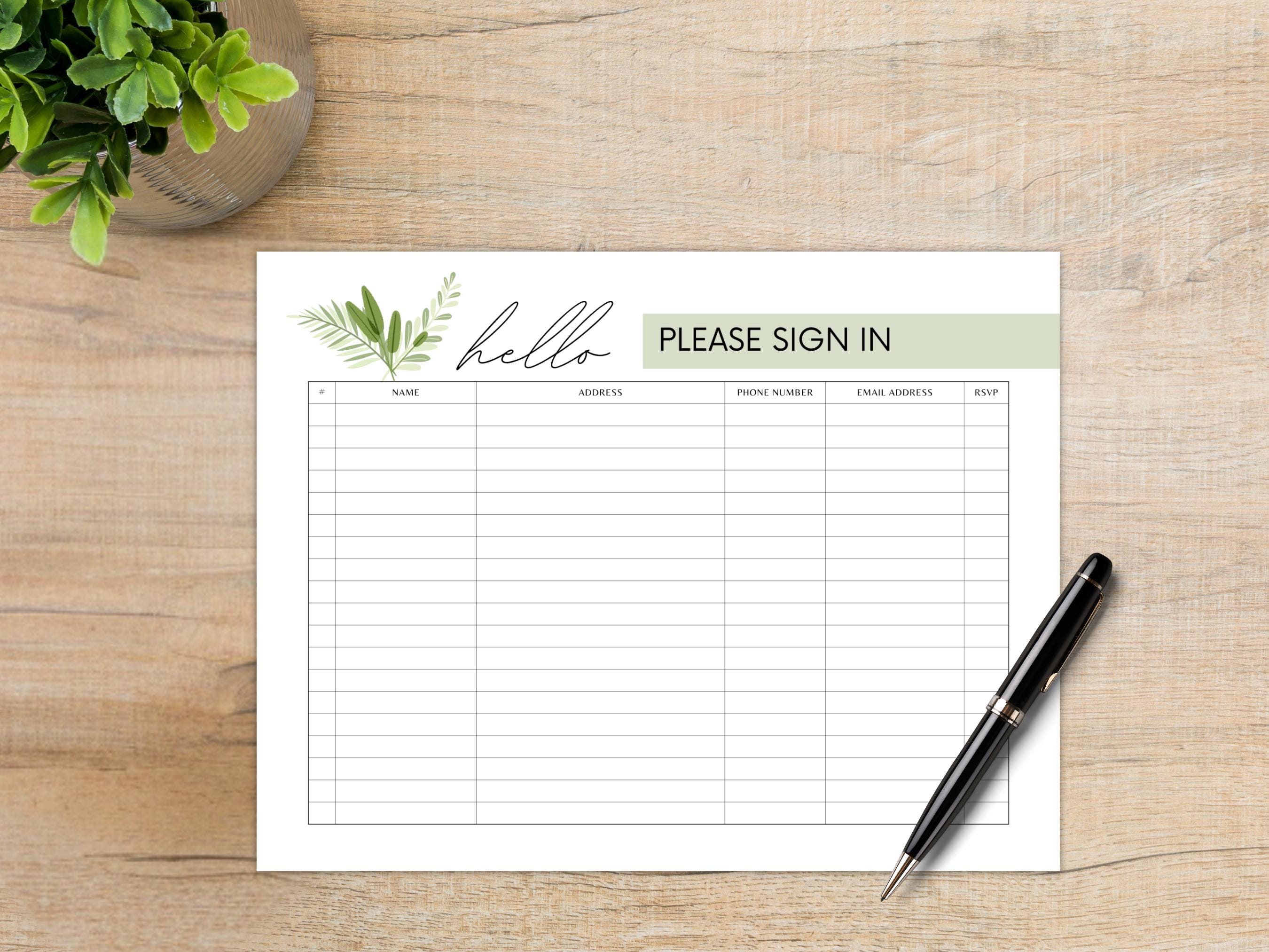 Guest Sign-in Sheet Template: Editable Visitor Check-in (canva, 8.5x11 ...