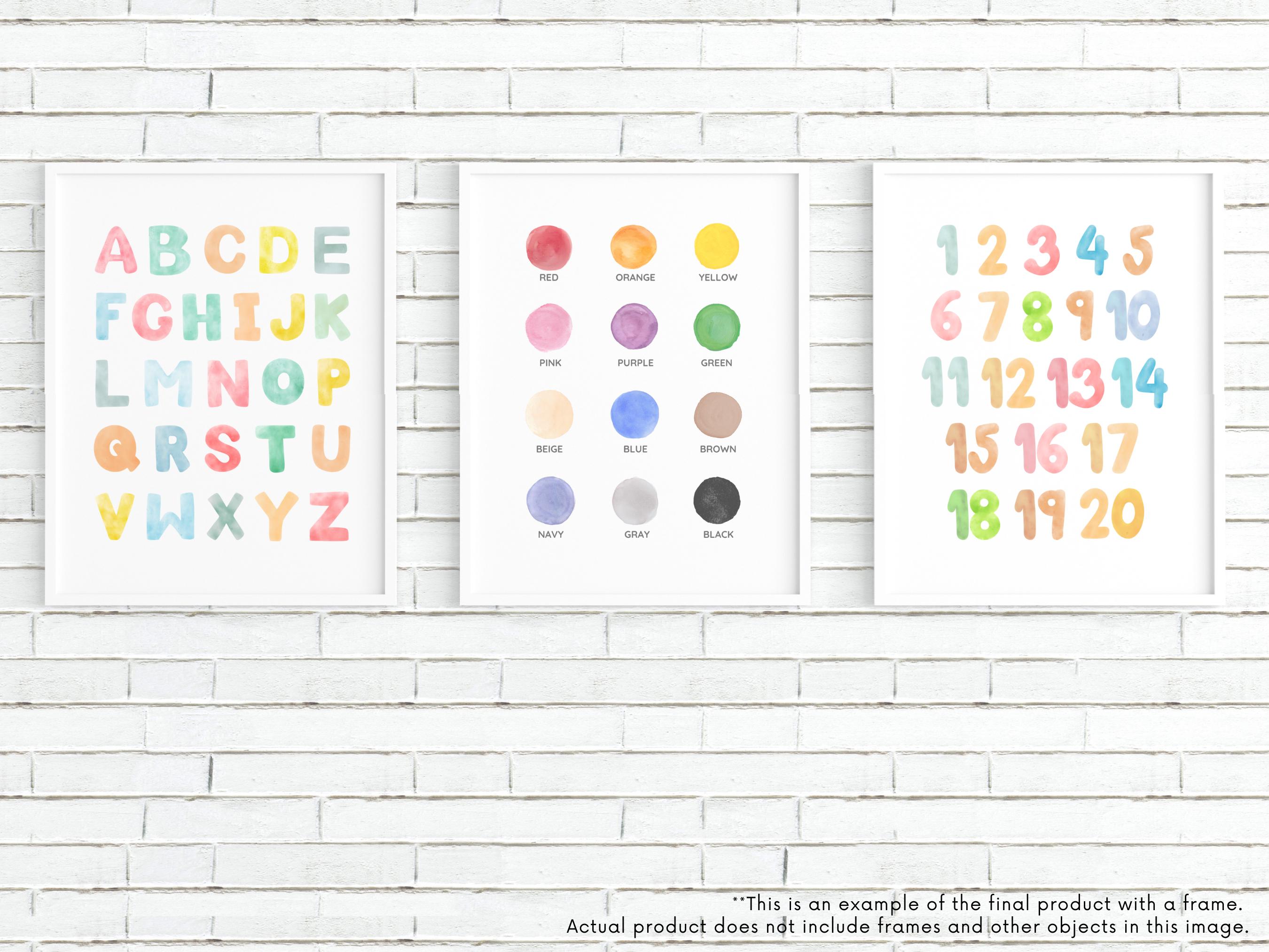 Watercolor Preschool Kindergarten Learning Poster Alphabet Numbers ...