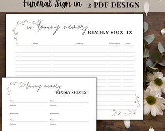 Funeral Sign in Sheet Printable Funeral Guest Check in Sheet Printable ...
