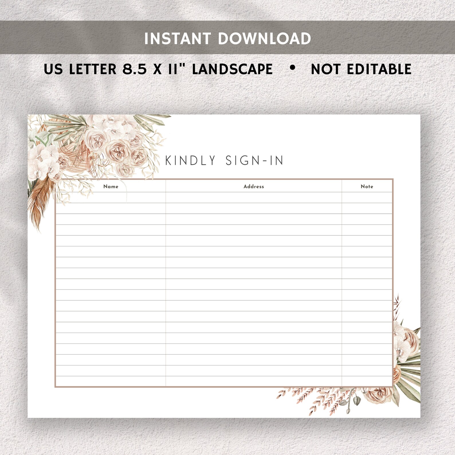 Wedding Guest Sign in Sheet Printable Instant Download Floral ...