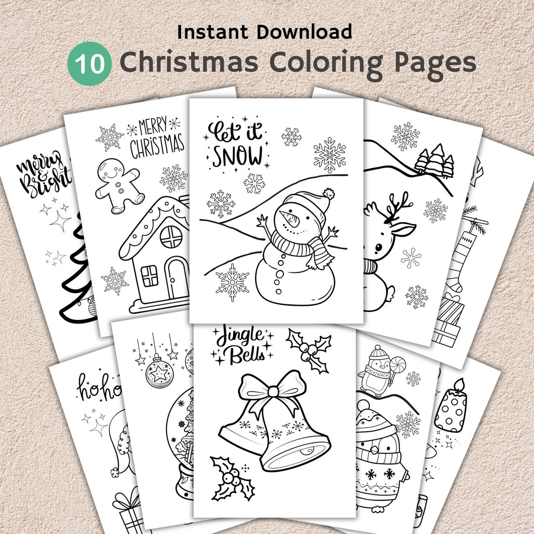 Christmas Coloring Page Printable Bundle 10 Page Holiday Coloring Page ...