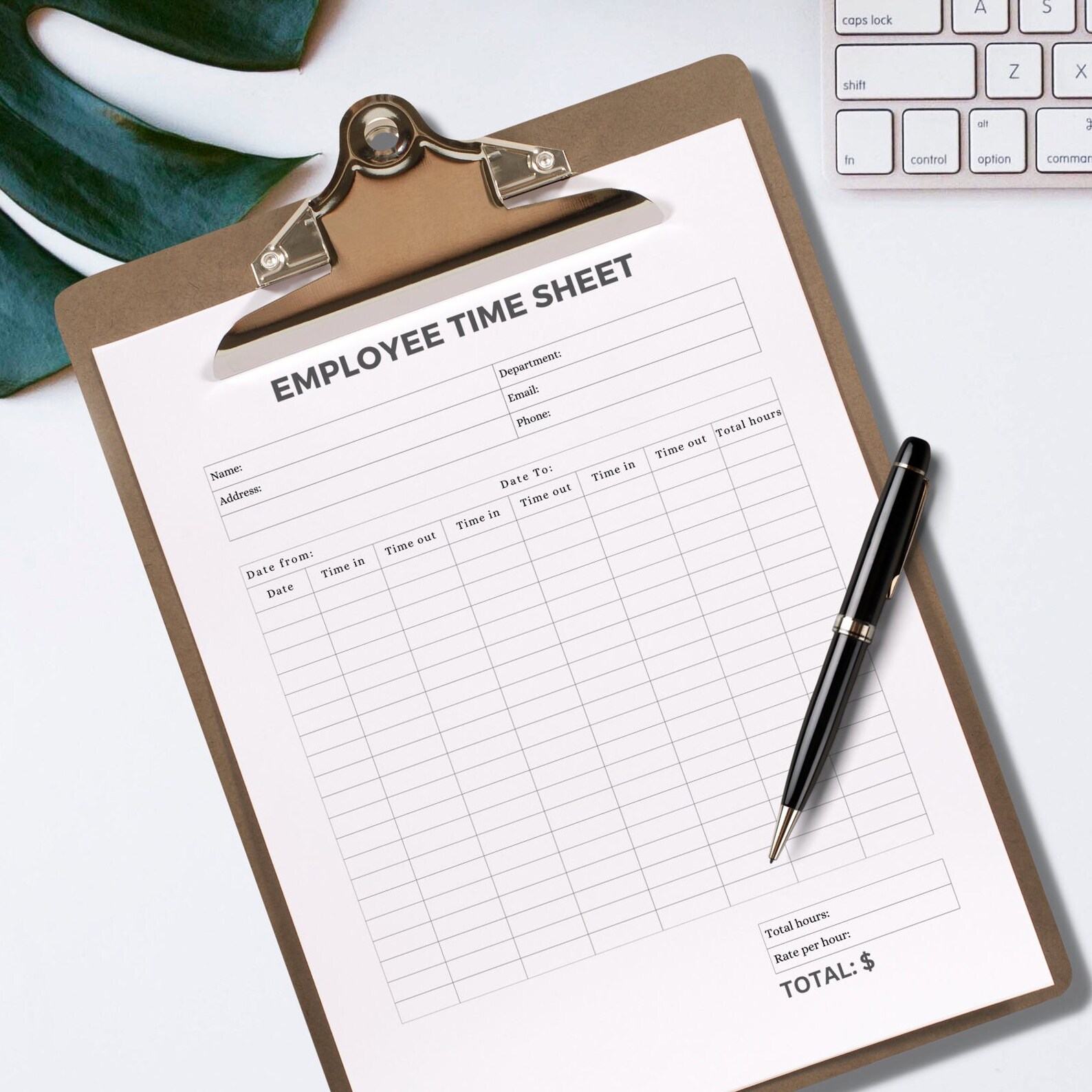 Employee Time Sheet Printable Work Time In and Time Out Tracker Sheet ...