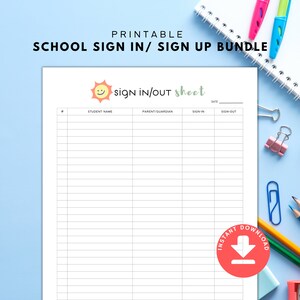 School Sign in and Out Sheet Printable Volunteer Sign up Sheet Snack ...