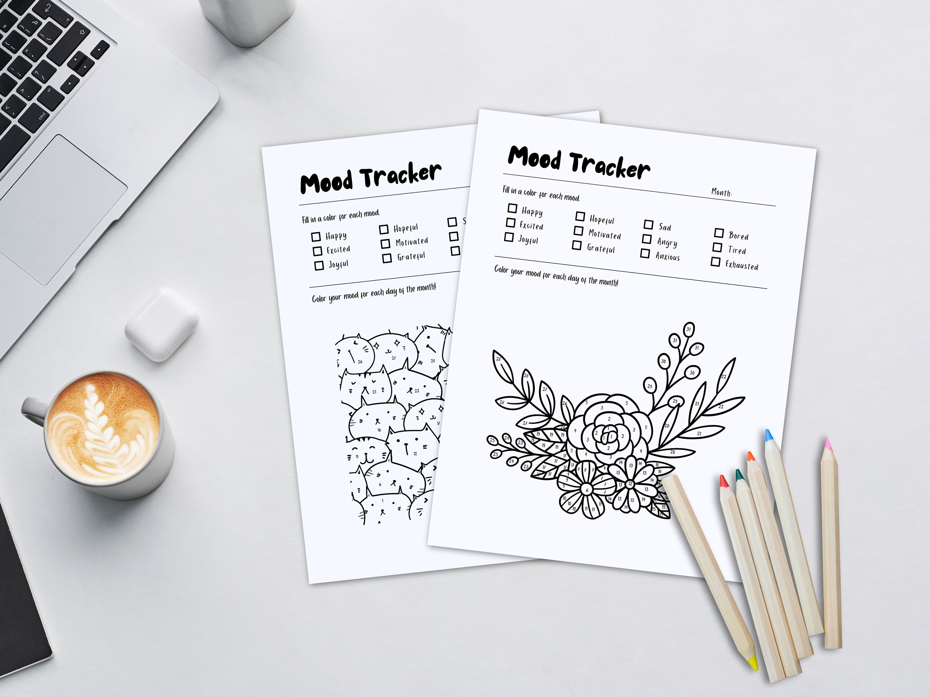 Monthly Mood Tracker Printable Coloring Mood Tracker Worksheet Fun ...
