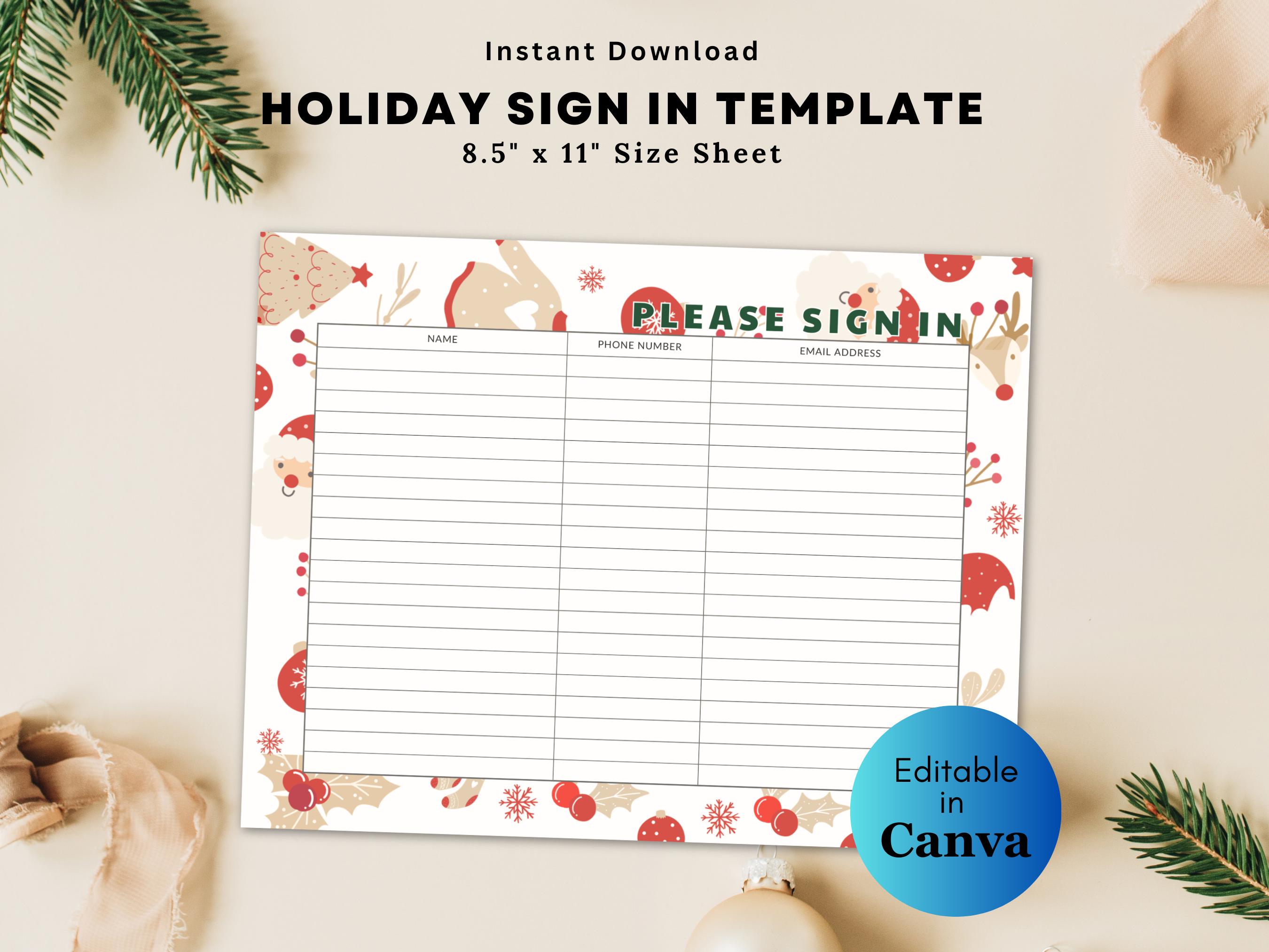 Guest Sign in Sheet Template Modern Holiday Theme Check in Sheet ...