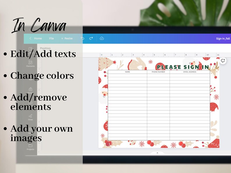Guest Sign in Sheet Template Modern Holiday Theme Check in Sheet ...