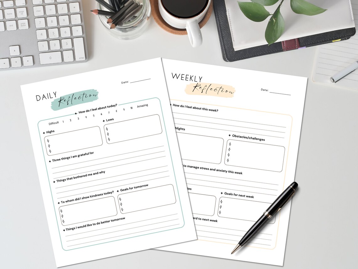 Self Reflection Worksheet Bundle Printable, Daily Weekly Monthly ...