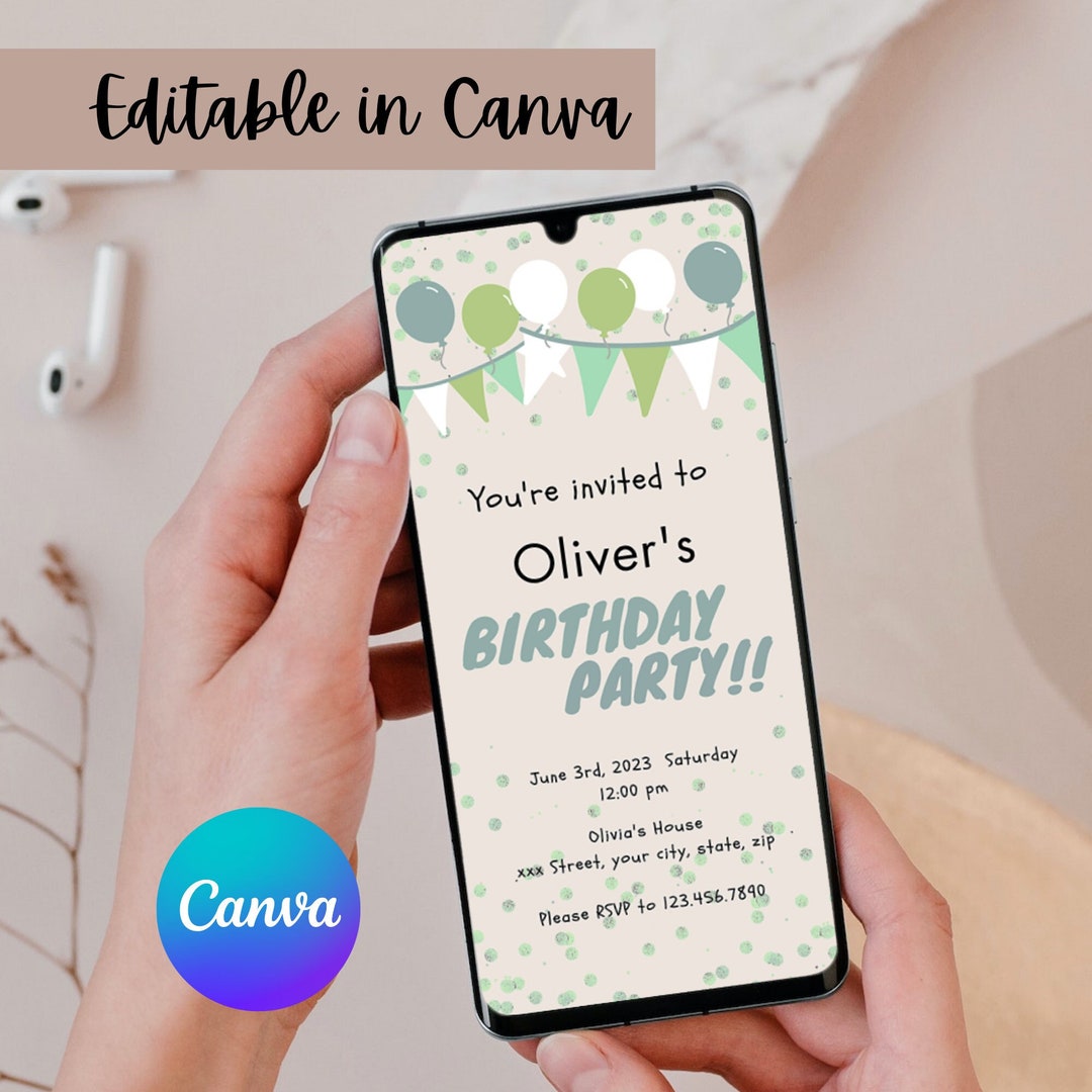 Digital Birthday Invitation Card Template Canva Editable - Etsy