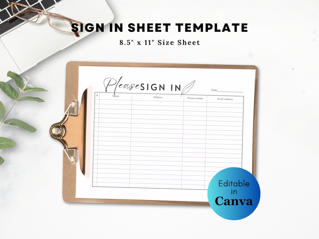 Visitor Sign in Sheet Template Canva Office Visitor Check in Sheet ...