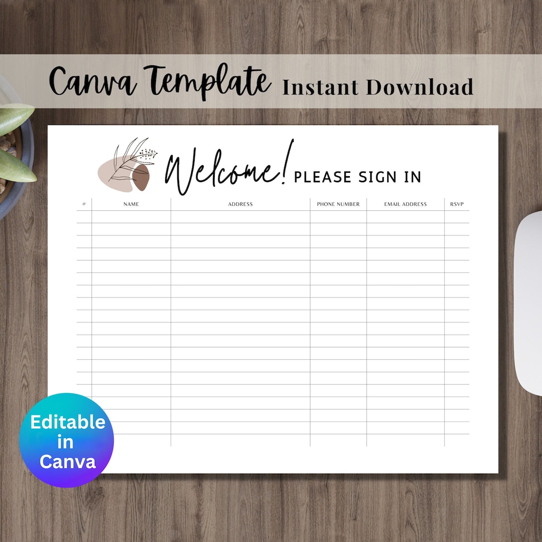 Guest Sign in Sheet Template Canva Visitor Check in Sheet Editable ...