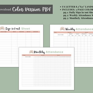 Daycare Sign in and Out Sheet Child Care Sign in Bundle Weekly ...