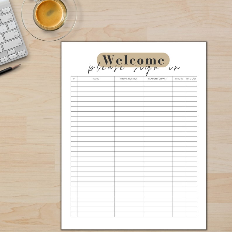 Visitor Sign-in Sheet Template in Canva Guest Sign in Sheet Editable ...
