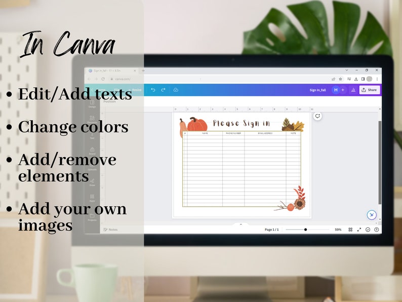 Fall Sign-in Sheet Template | Editable Canva Template (US Letter) - Etsy
