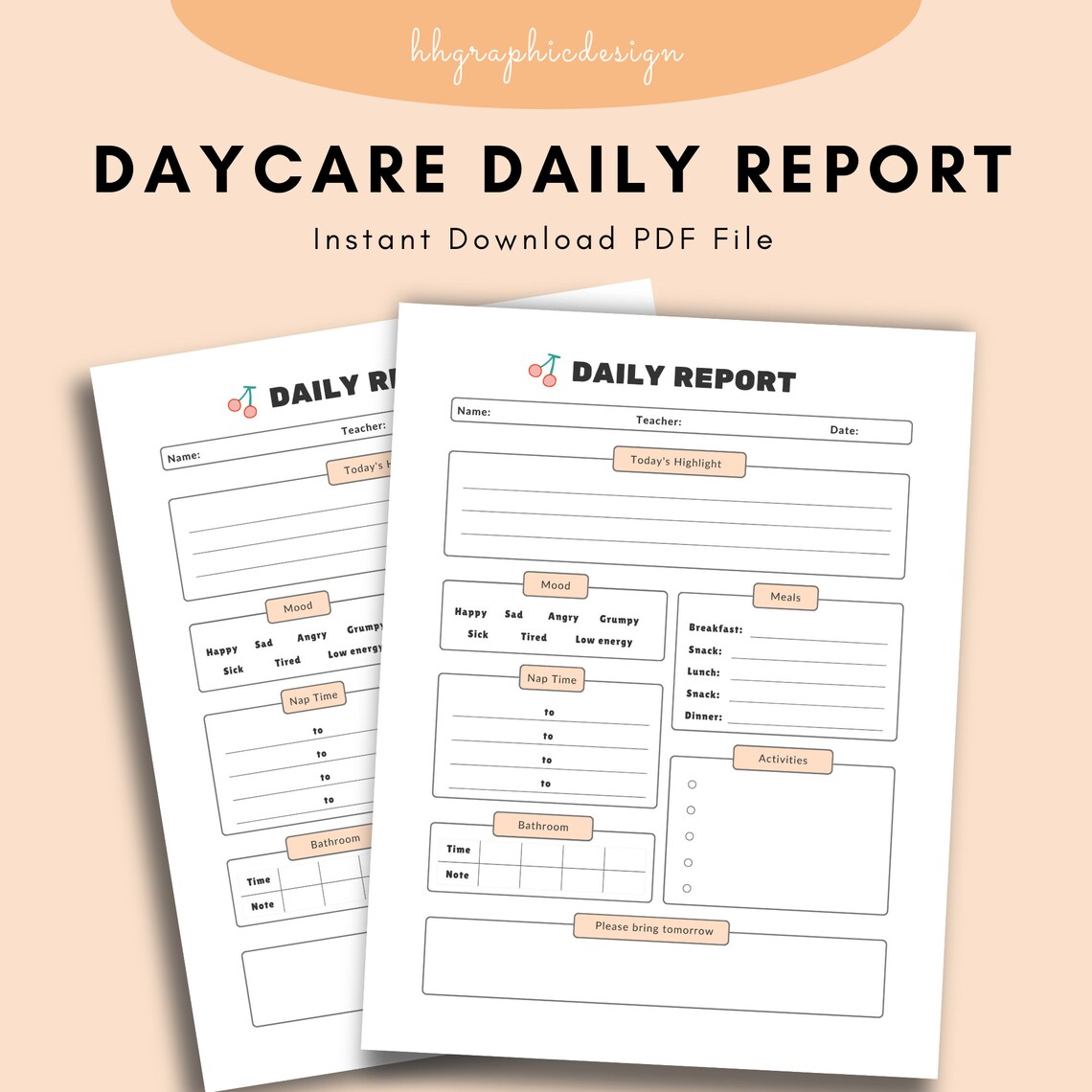 Daycare Daily Report Printable Child Care Daily Report Home Care Report ...
