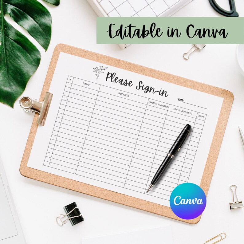 Guest Sign-in Sheet Template in Canva Visitor Sign in Sheet - Etsy