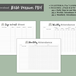 Daycare Sign in and Out Sheet Child Care Sign in Bundle Weekly ...