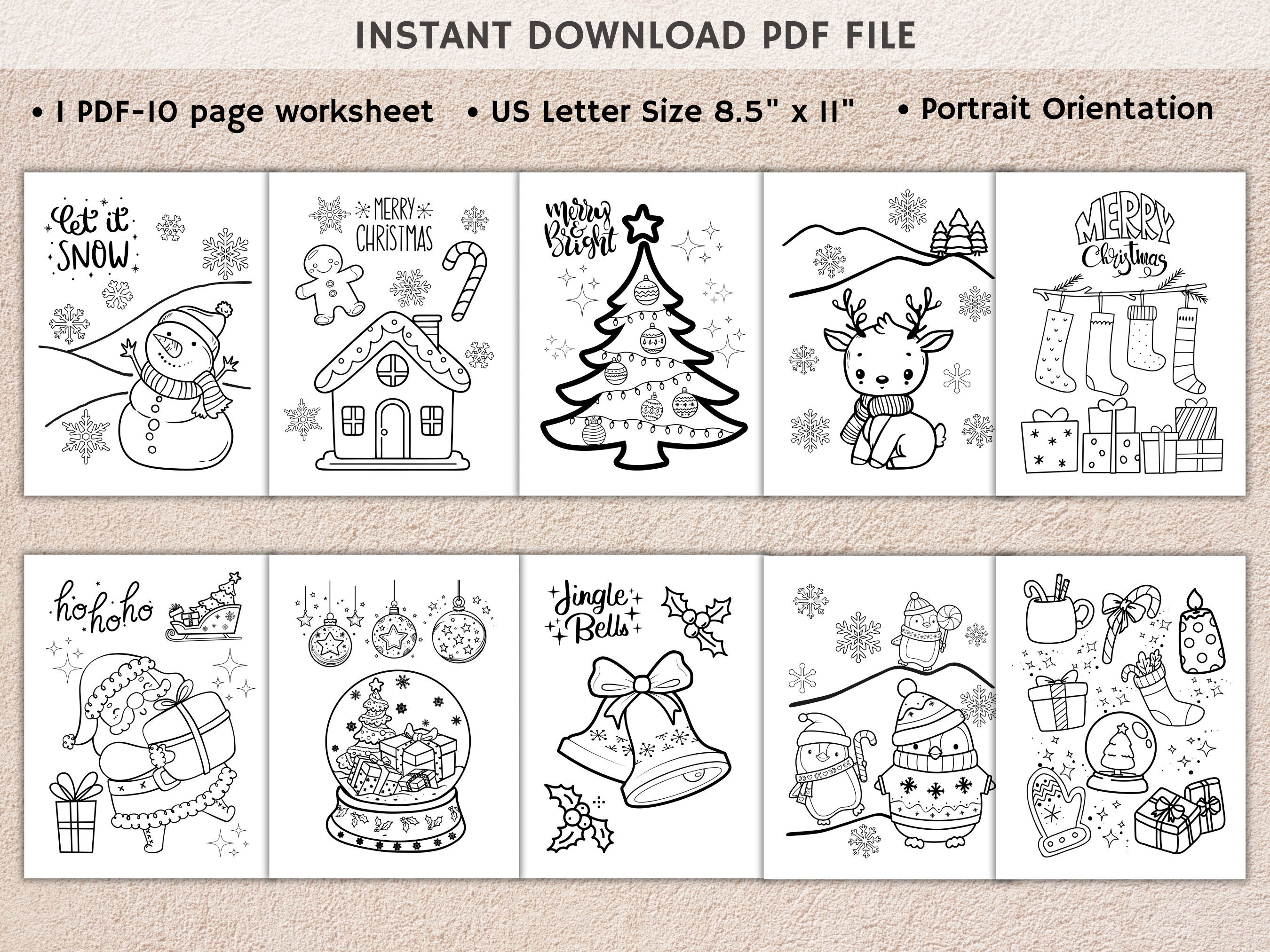 Christmas Coloring Pages Bundle, 10 Holiday Activity Sheets (PDF ...