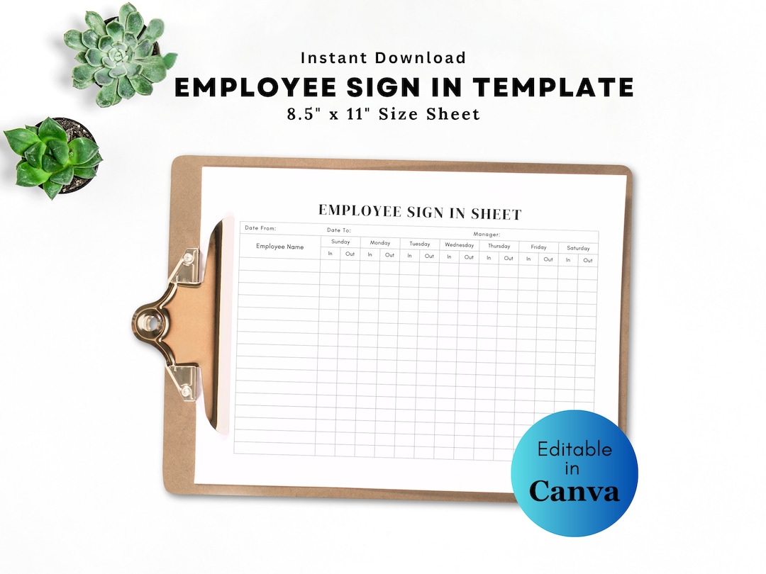 Employee Sign in Sheet Template Editable Canva Employee Check in Sheet ...