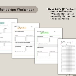 Self Reflection Worksheet Bundle Printable, Daily Weekly Monthly ...