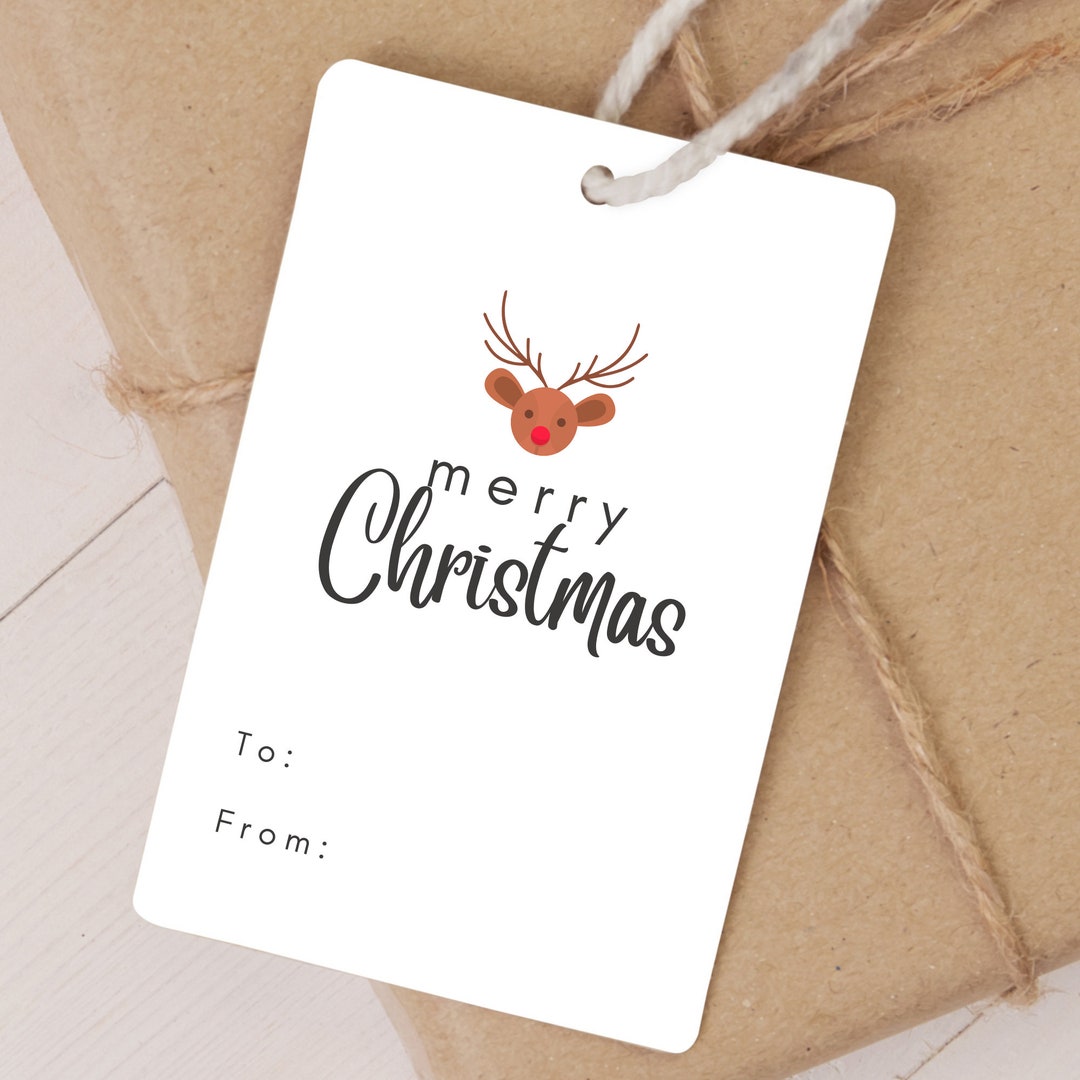 Reindeer Christmas Gift Tag Printable Instant Download DIY Merry ...