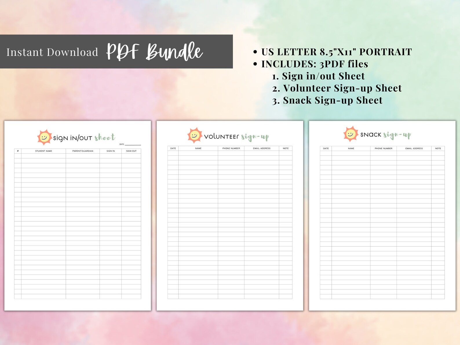 School Sign in and Out Sheet Printable Volunteer Sign up Sheet Snack ...