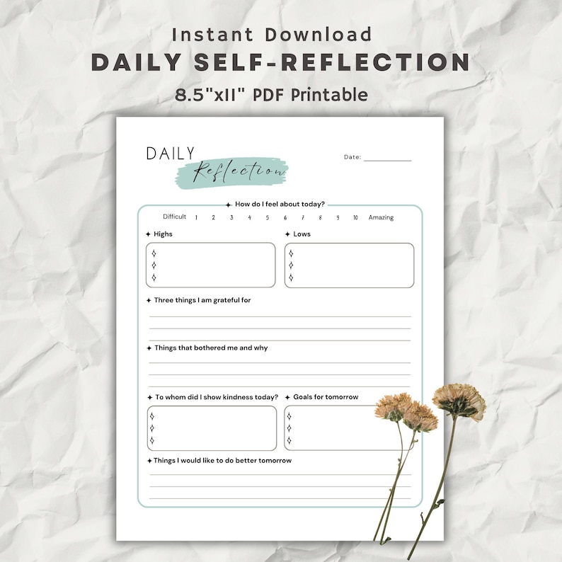 Daily Self-reflection Worksheet: Printable Journal Questions (PDF) - Etsy