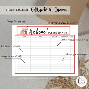 Guest Sign in Sheet Template Canva Visitor Check in Sheet - Etsy