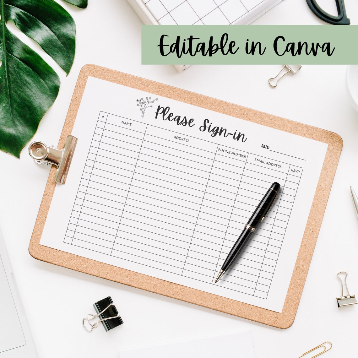 Guest Sign-in Sheet Template in Canva Visitor Sign in Sheet Editable ...