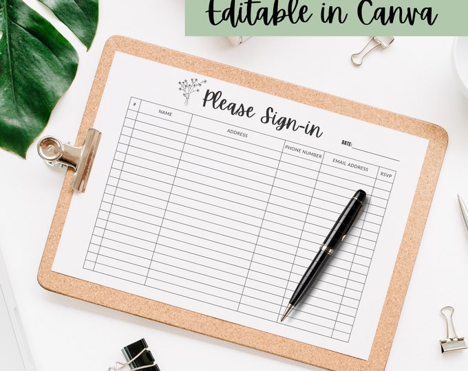 Printable Sign-in Sheet. - Etsy UK