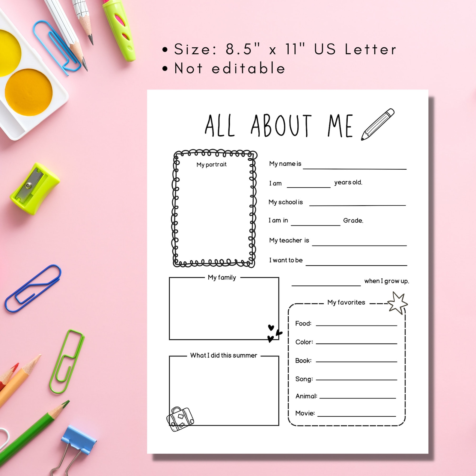 All About Me Printable Back to School Activity Sheet Printable Daycare ...